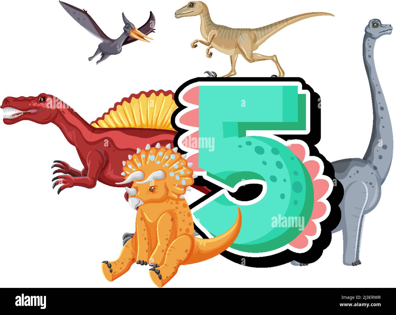 Five dinosaurs attached to number five illustration Stock Vector Image ...
