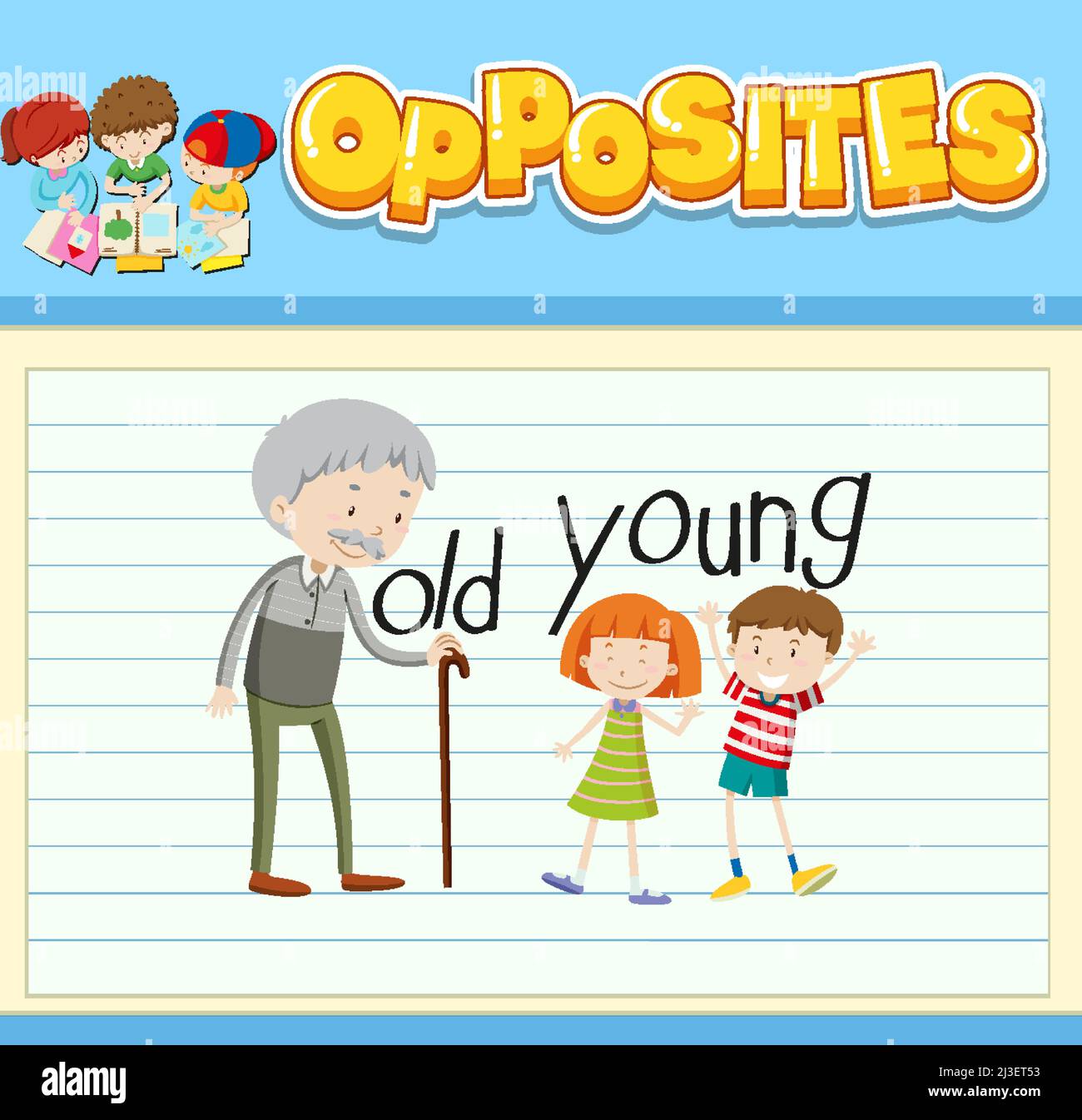 Education word card of English opposites word illustration Stock Vector ...
