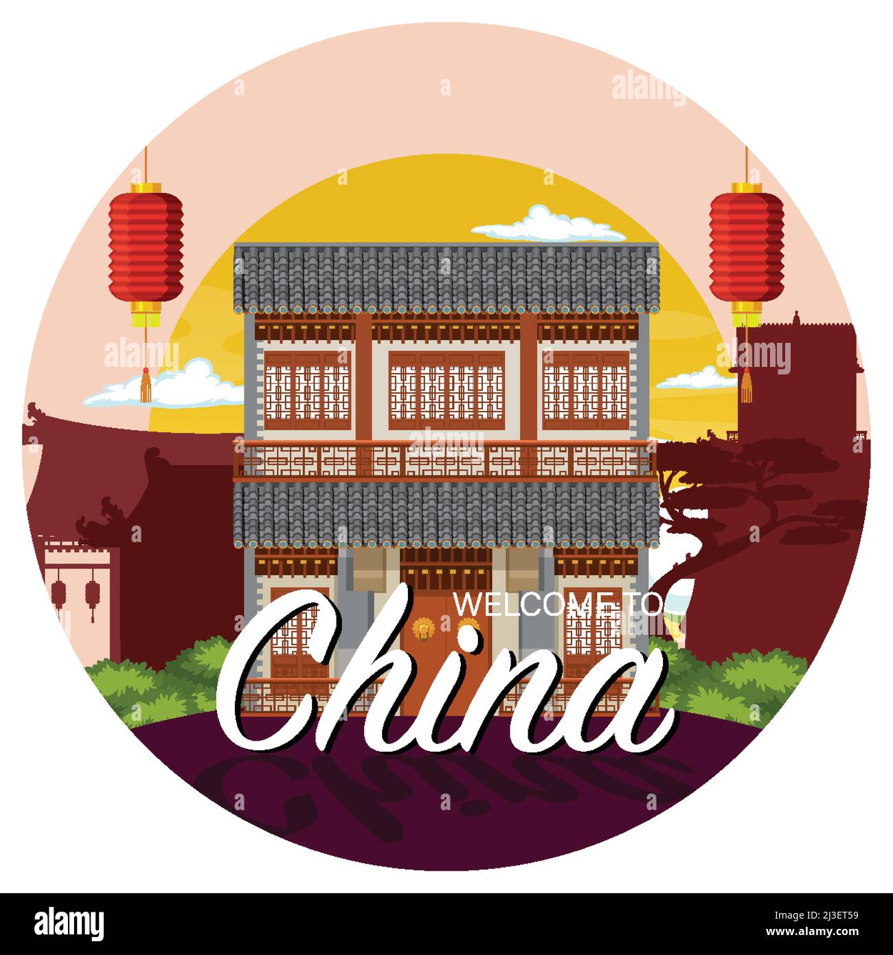 Chinese architecture iconic house building logo illustration Stock ...