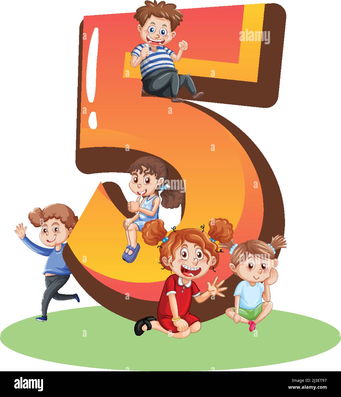 Five kids with number five cartoon illustration Stock Vector Image ...