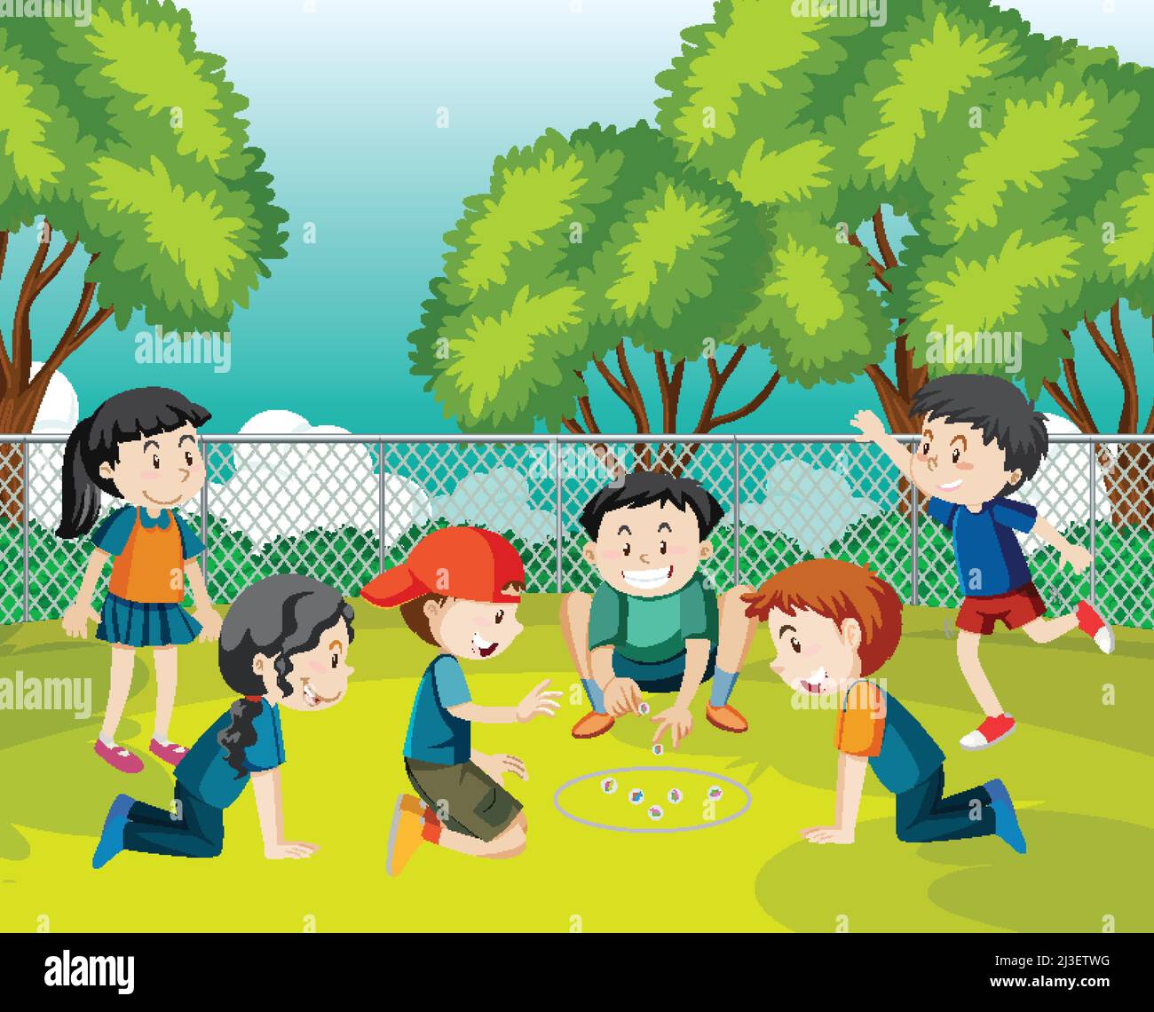 Outdoor park with children playing marbles illustration Stock Vector ...