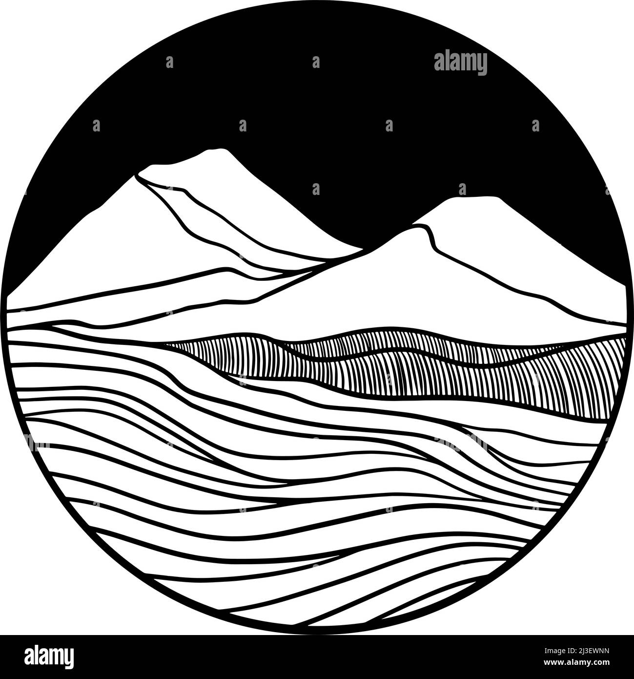 Circle landscape mountain. Art adventure logo, icon, symbol design ...