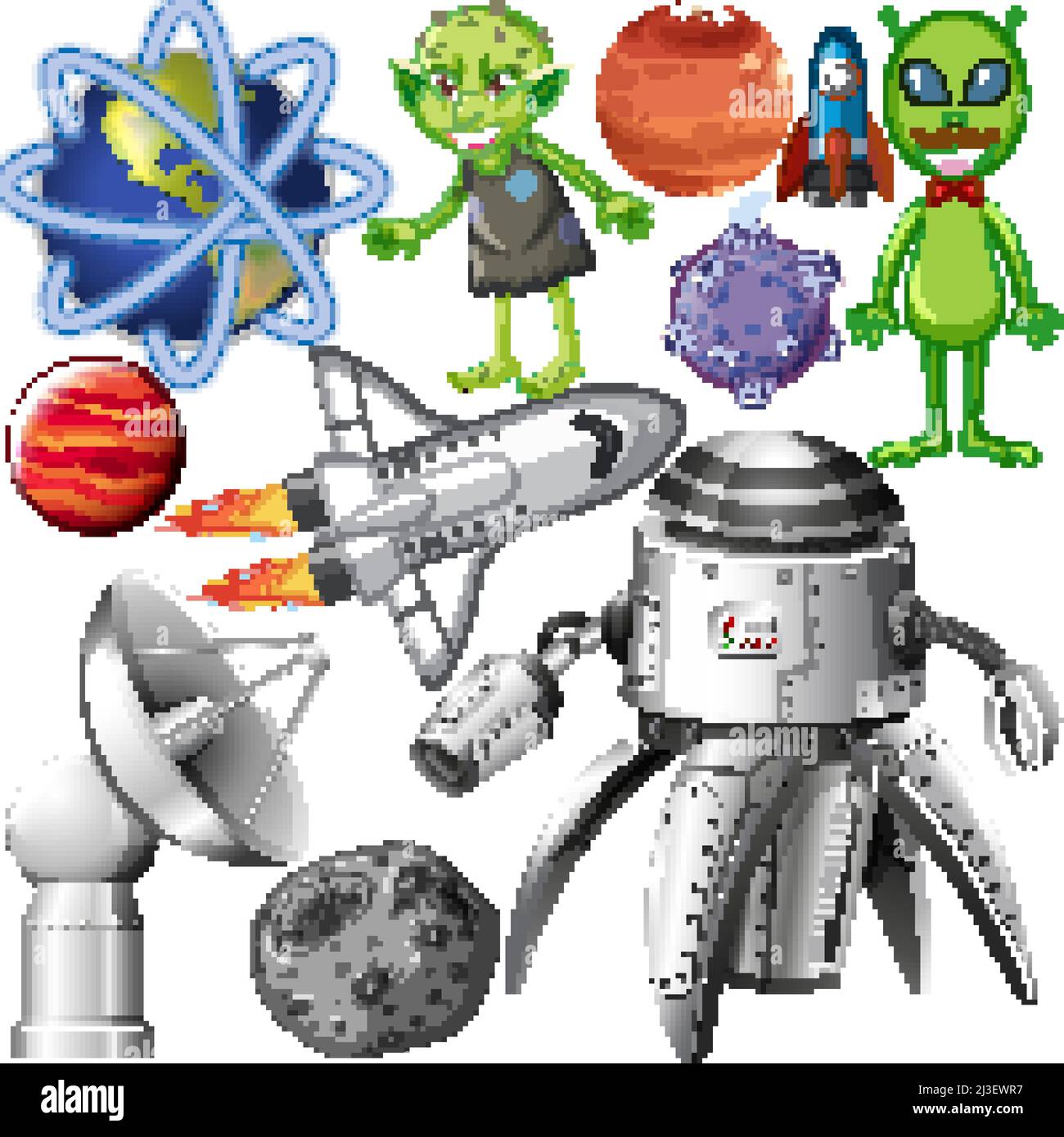 Set of space objects on white background illustration Stock Vector ...