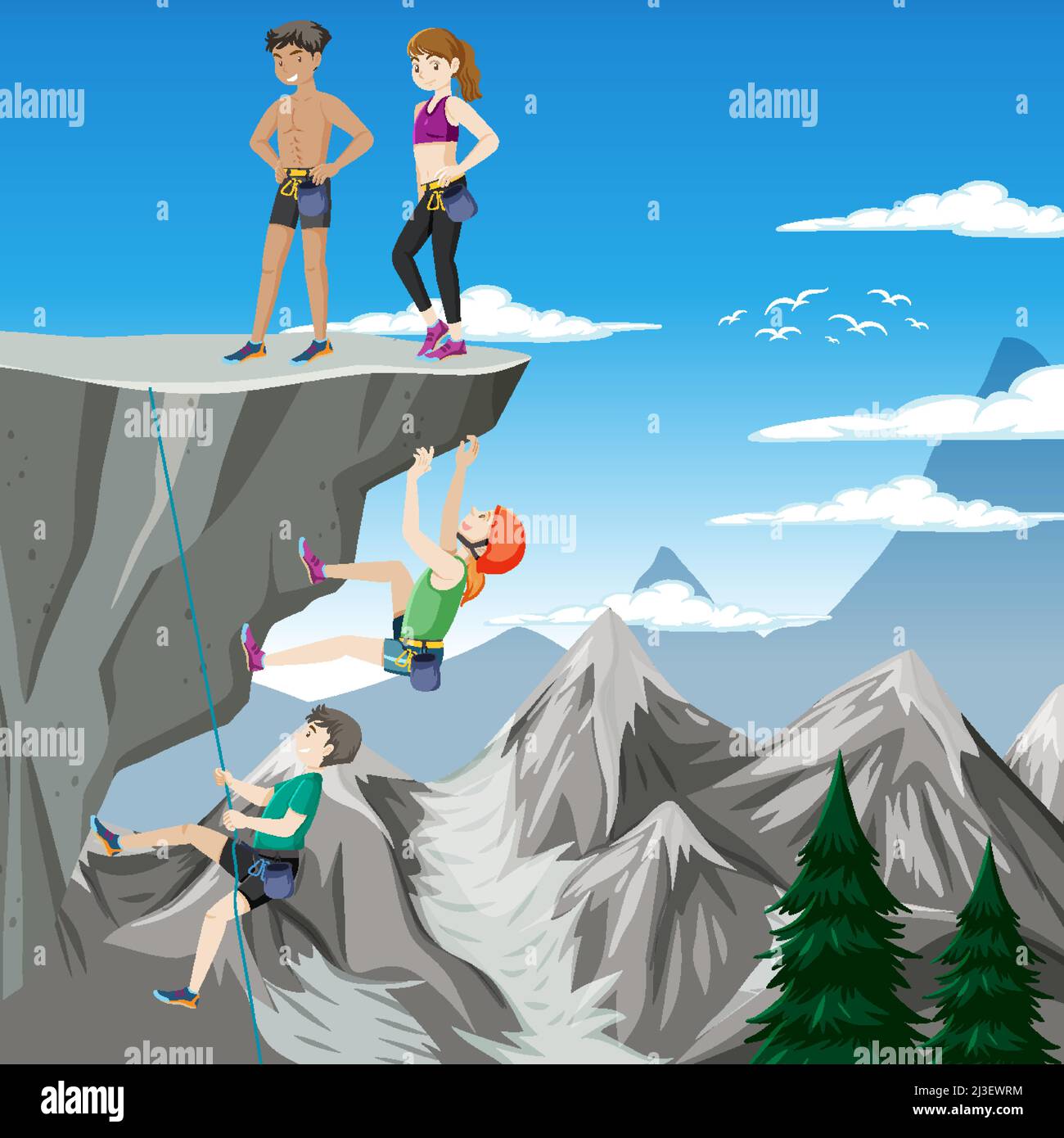 Rock climber on cliff outdoor scene illustration Stock Vector Image & Art - Alamy