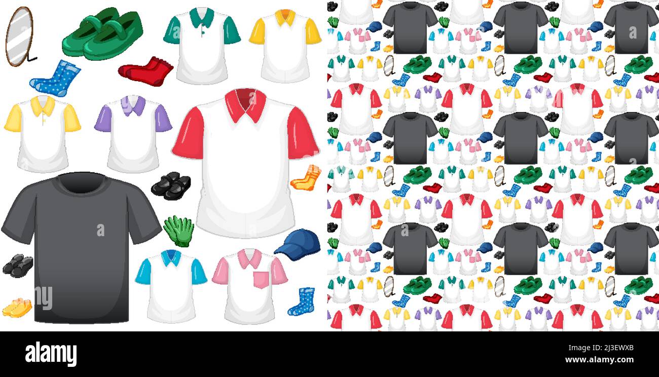 Seamless background design with cloth theme on white background ...