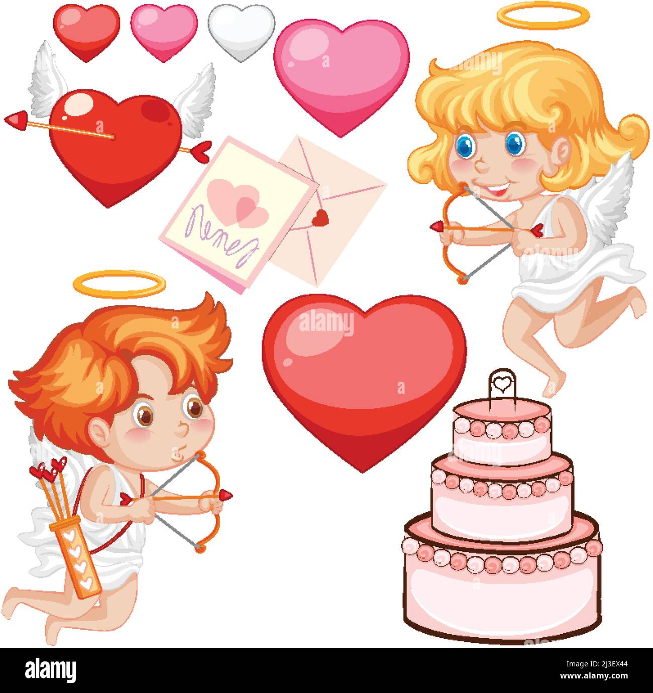Valentine theme with cupids and big cake illustration Stock Vector ...