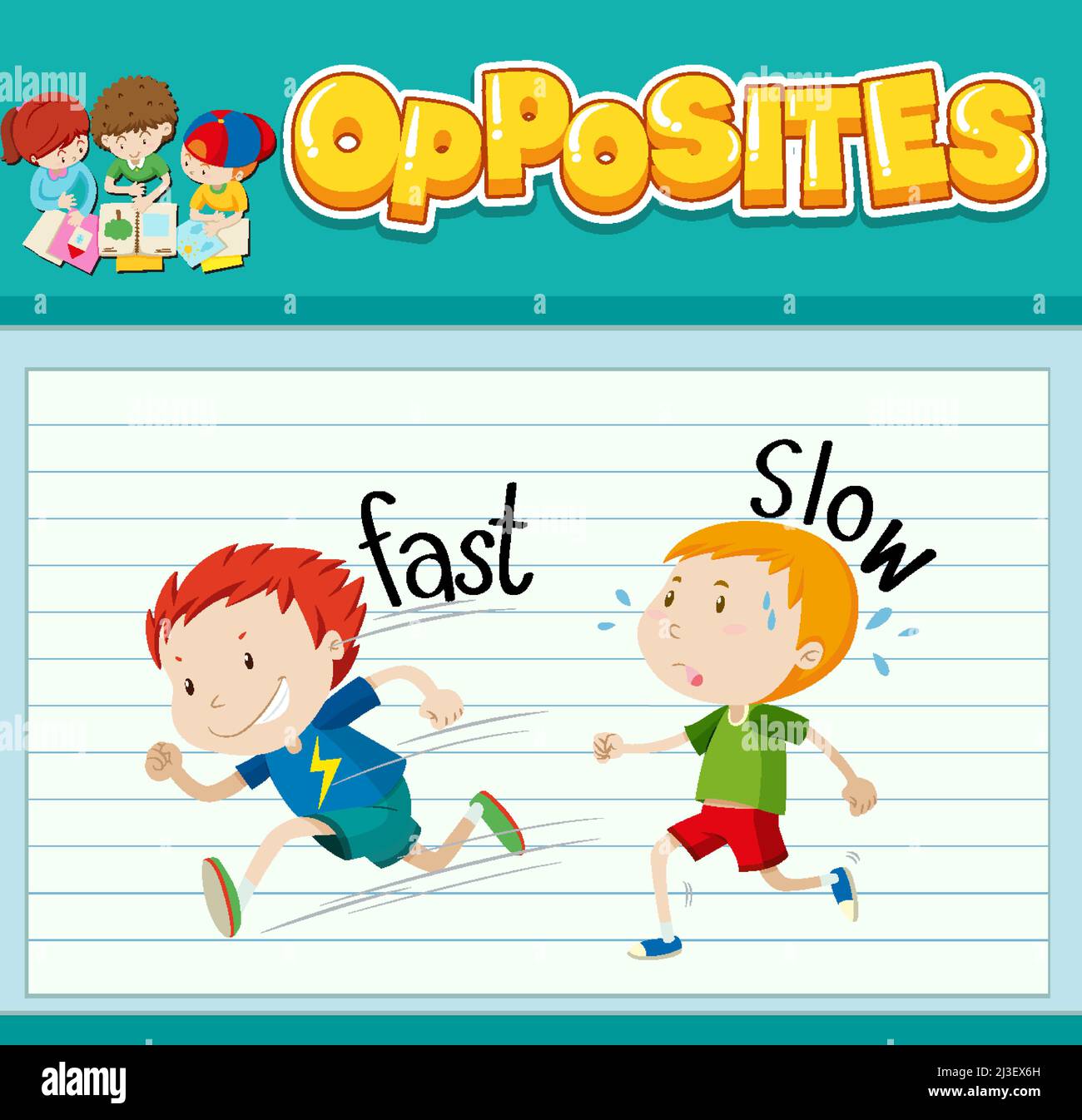 Education word card of English opposites word illustration Stock Vector ...