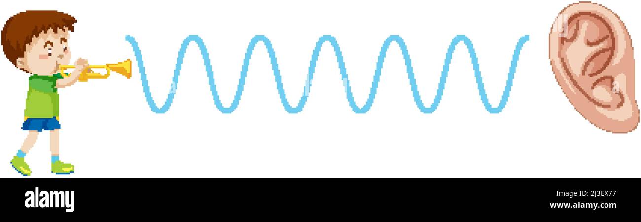 A boy playing trumpet with sound wave icon illustration Stock Vector ...