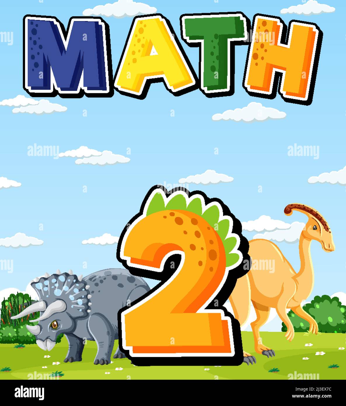 Two dinosaurs with number two cartoon illustration Stock Vector Image ...