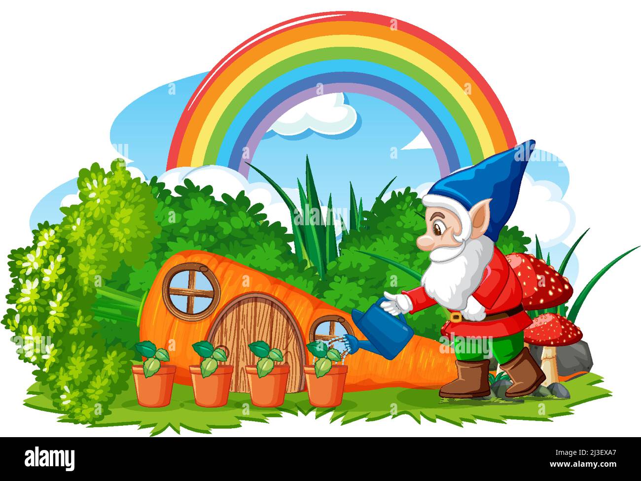 Fantasy carrot house with rainbow in the sky illustration Stock Vector ...