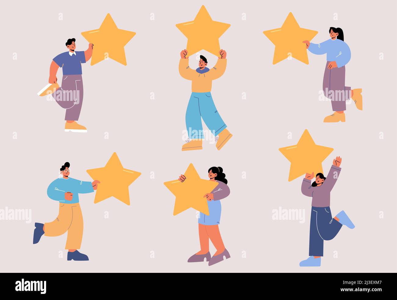 People holding stars, rating, consumer feedback or customer review ...