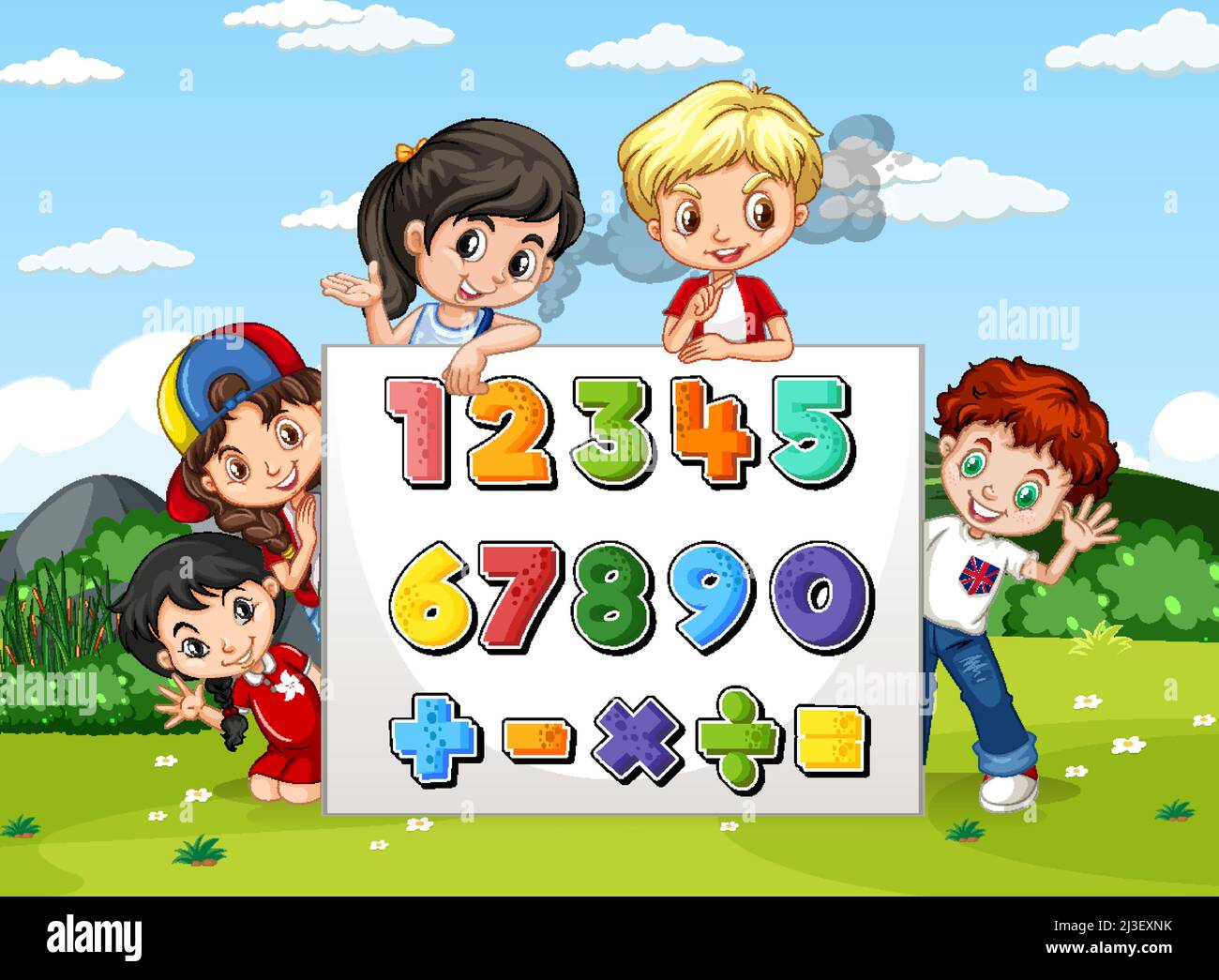 Counting number 0 to 9 and math symbols illustration Stock Vector Image ...