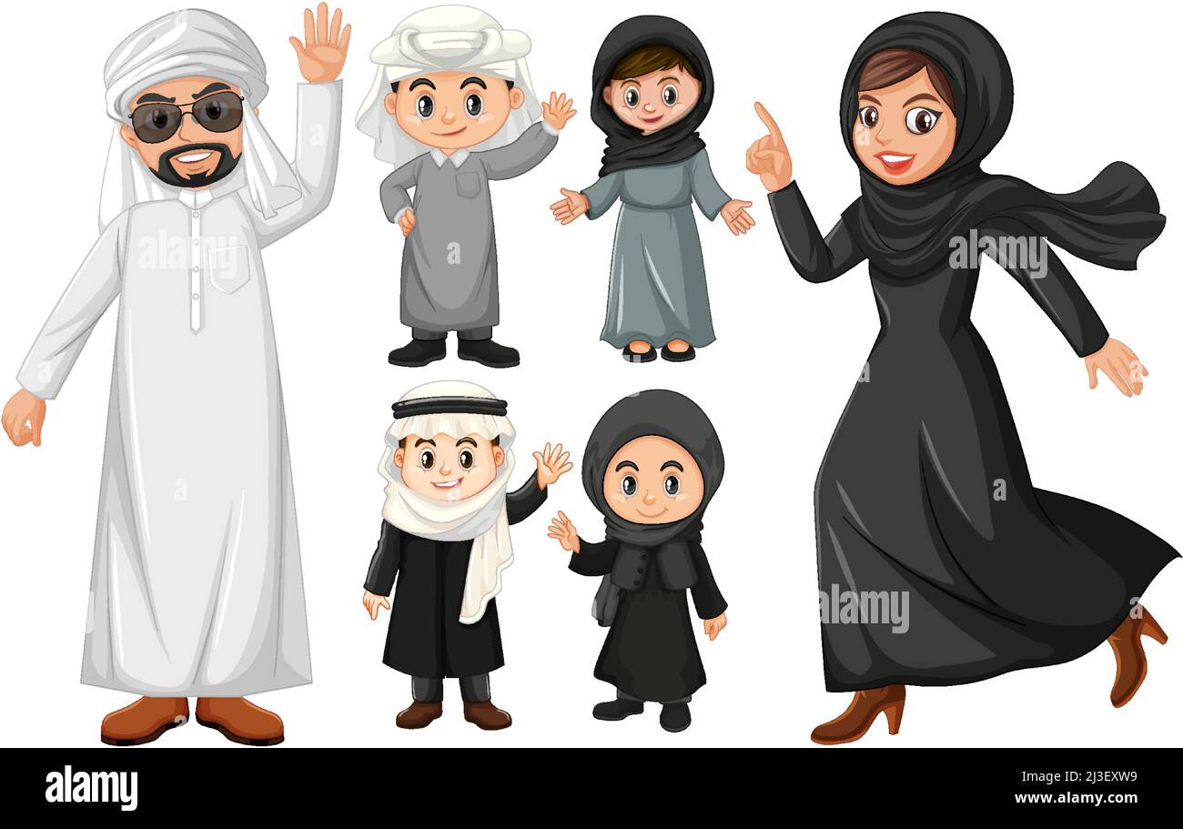 Arabic people in black and white costume illustration Stock Vector ...