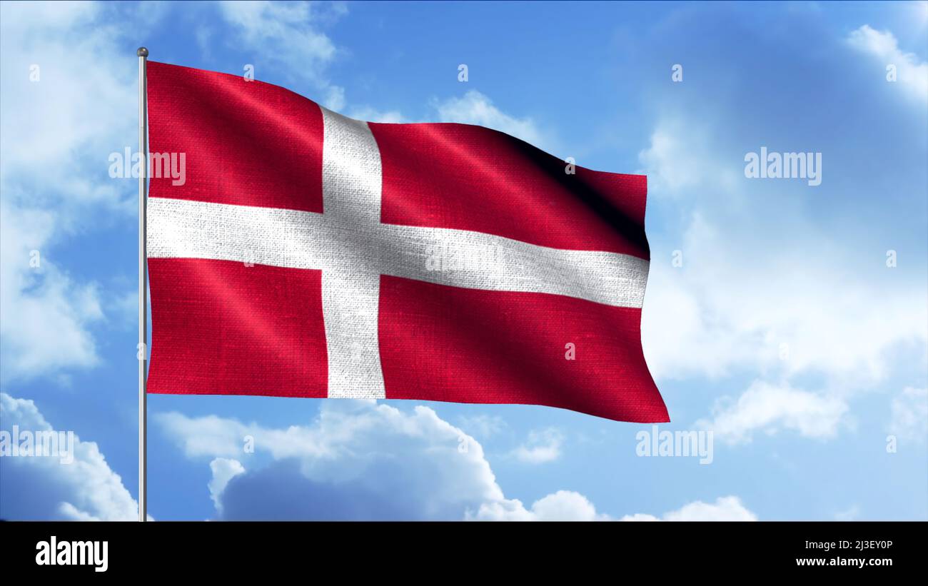 3D animation of waving flag on background of blue sky. Motion. Flag on ...