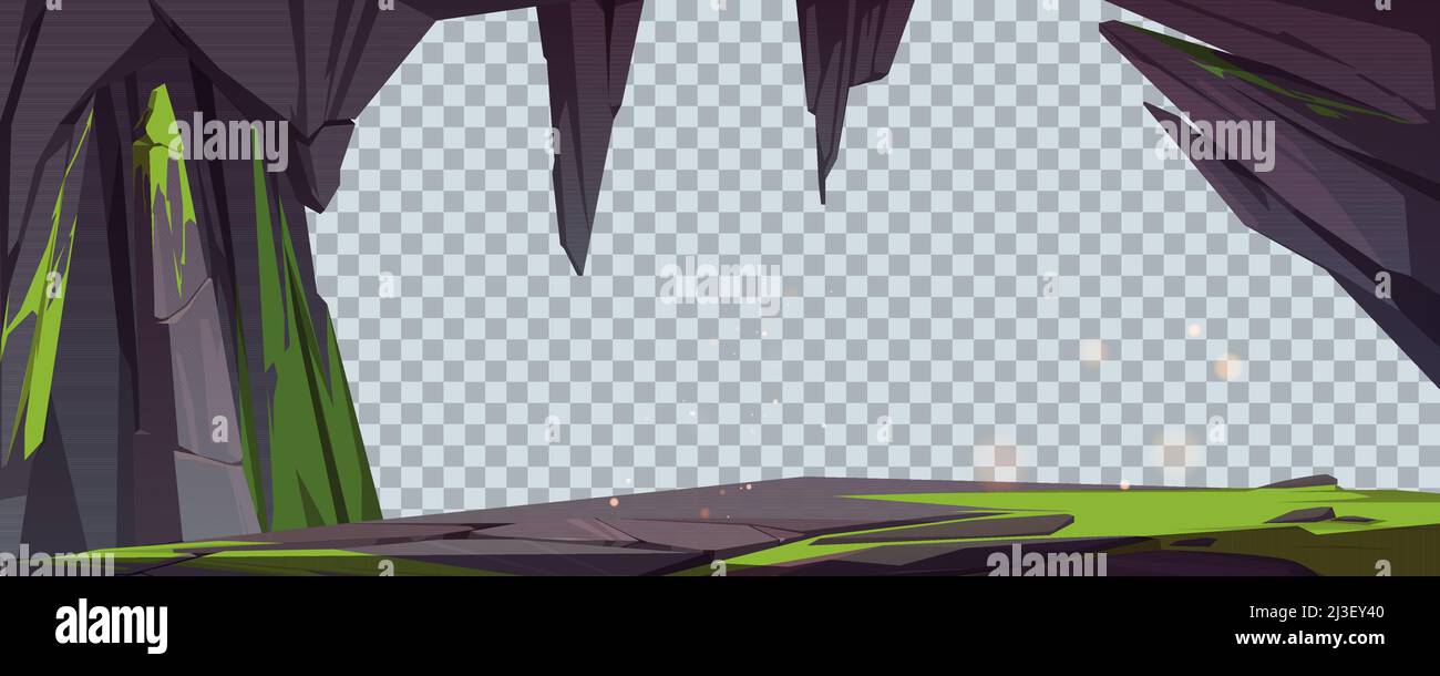 Cave entrance in mountain cartoon background with empty copy space ...