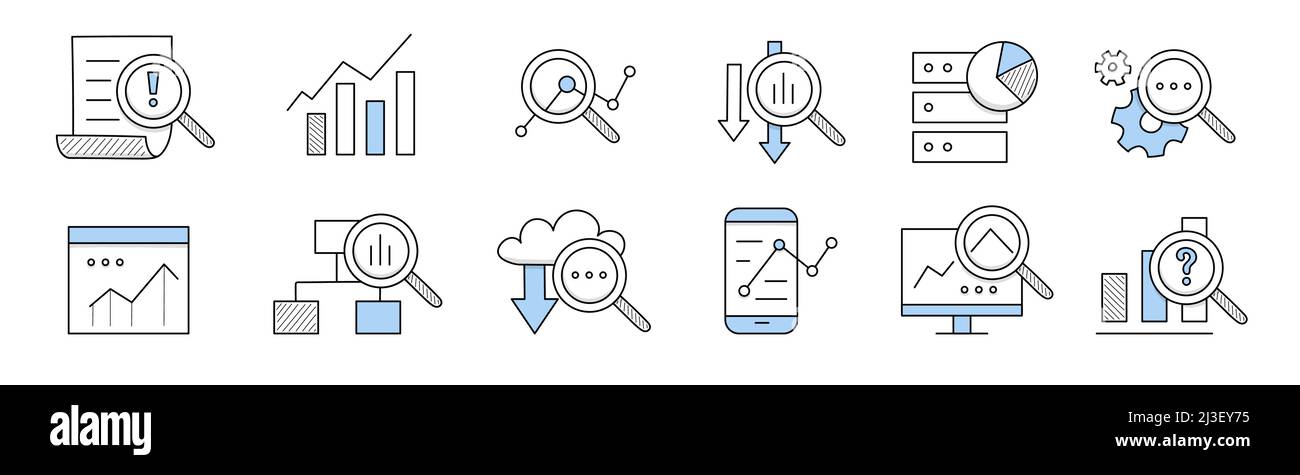 Data analysis icons, research of business, finance or science ...