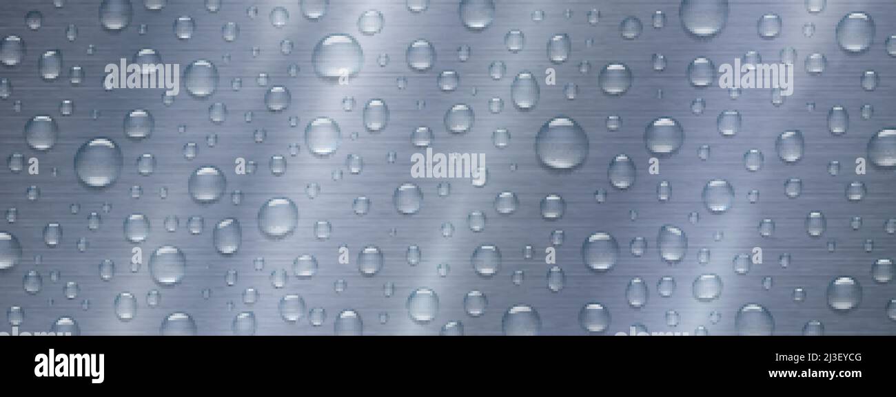 Water drops on metal background. Rain droplets with light reflection on ...