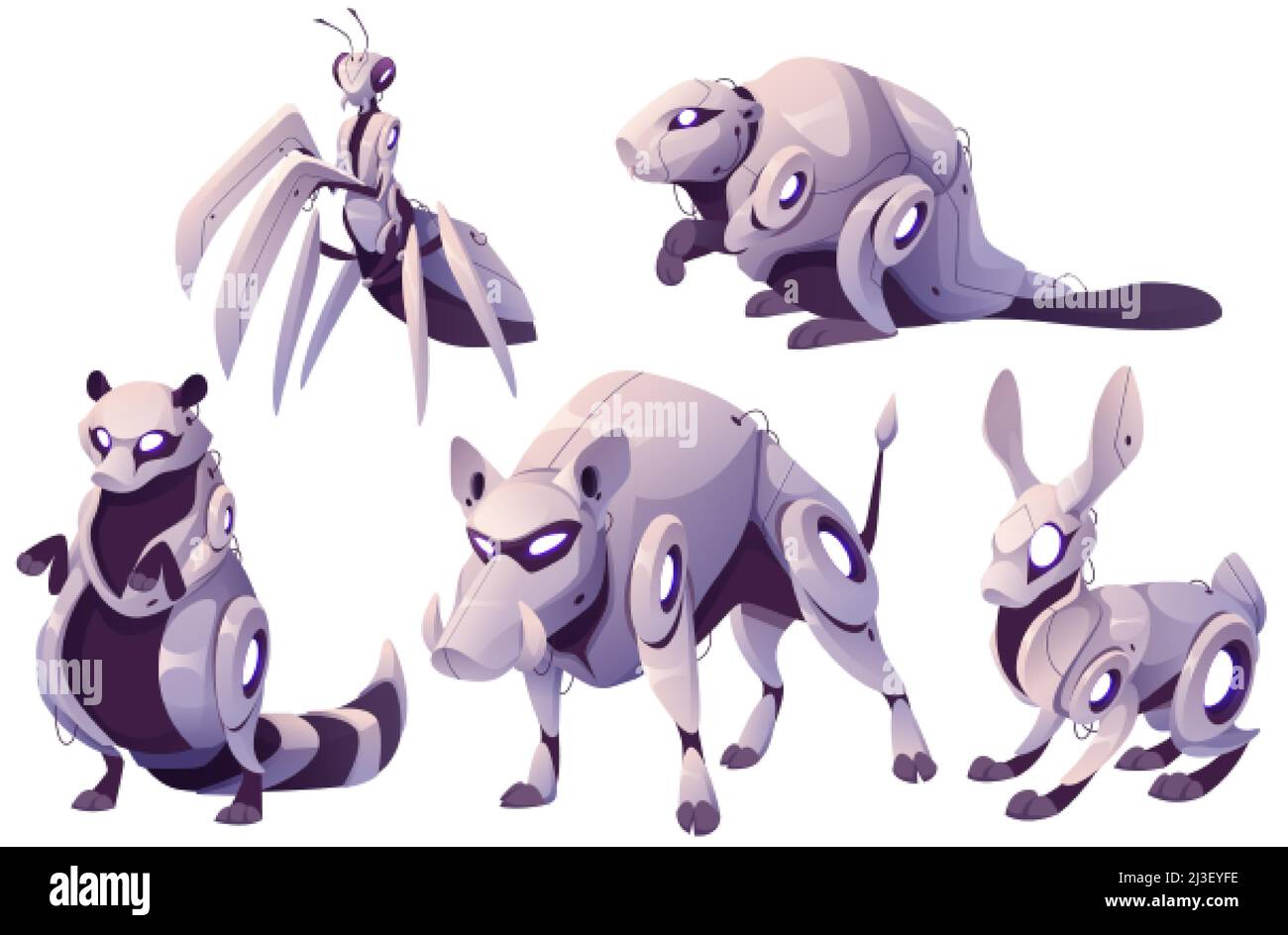 Animal robots, cyborgs hare, beaver, boar, raccoon and insect wasp ...