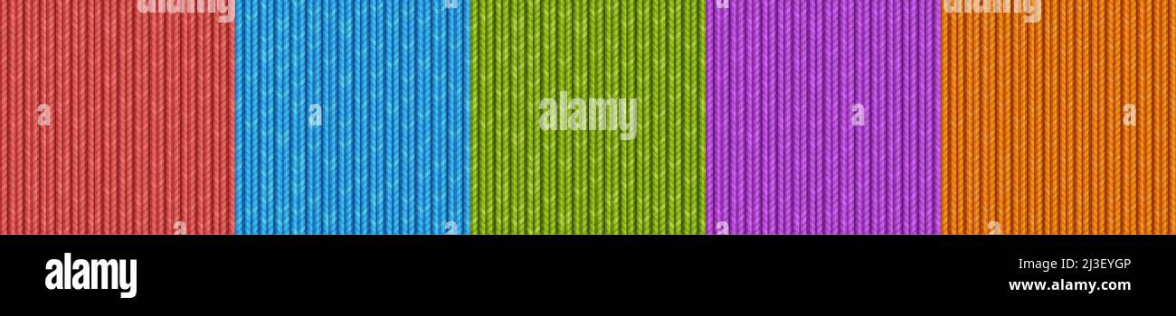 Wool knit, sweater fabric texture. Vector cartoon set of seamless ...