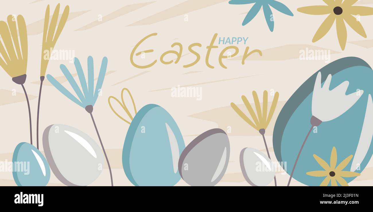Easter festive paintings design with colorful eggs and spring flowers ...
