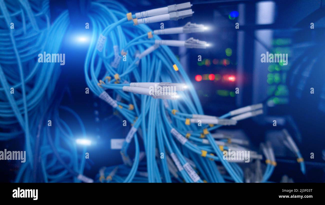 Fiber optic and hub in server room Stock Photo - Alamy