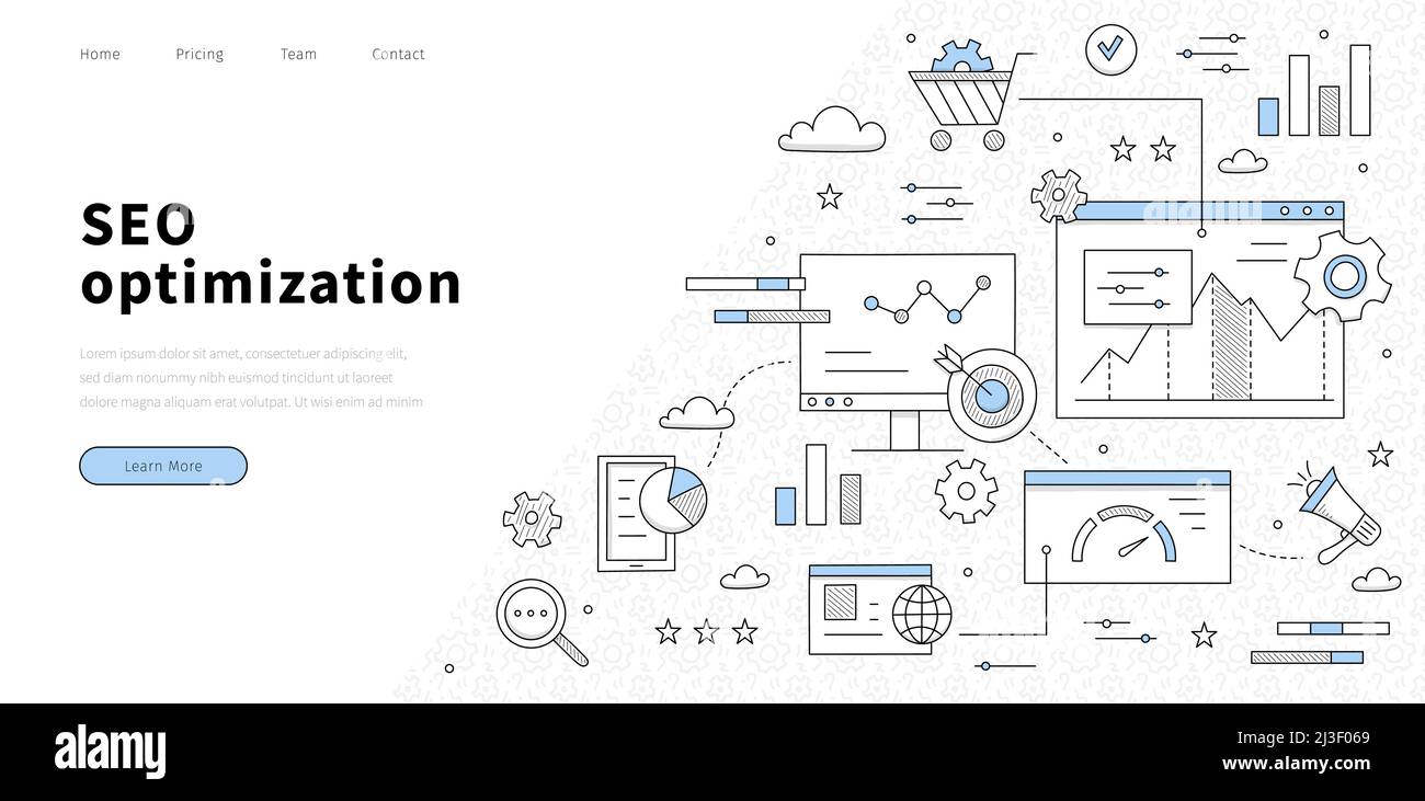 SEO optimization line art landing page, abstract business concept with ...