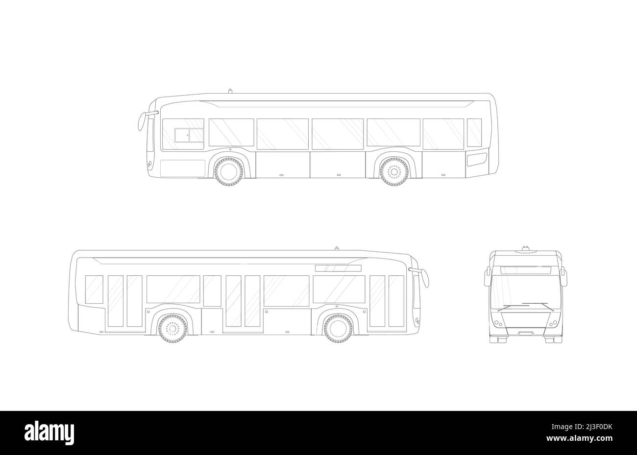 Modern urban low floor electric bus, sketch. Side view, front. Flat ...