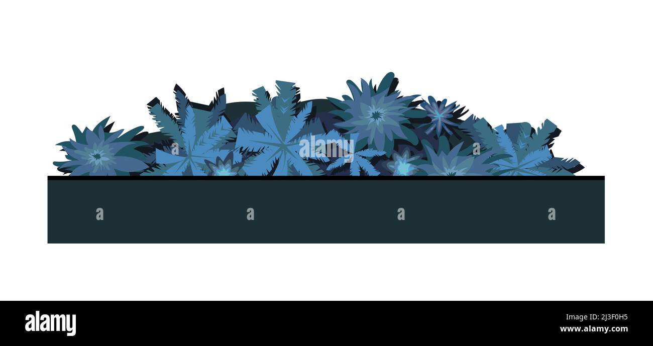 Night tropic plant landscape top view. Wild palm trees and bushes. Dark ...