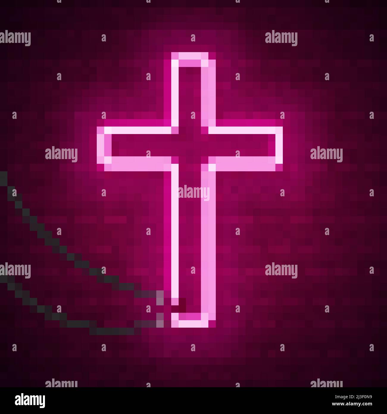 Happy Easter Illustration with Glowing Neon Light Cross Shape on Brick ...