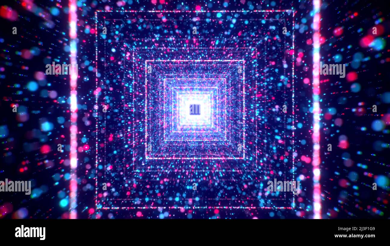 Space tunnel with square neon lines. Motion. Beautiful tunnel with ...