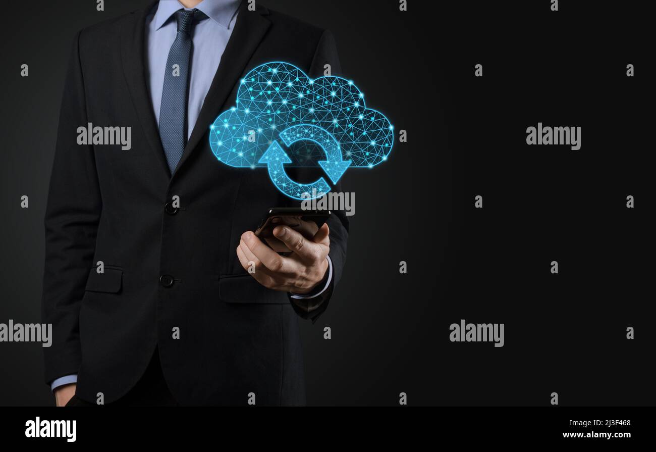 Cloud technology. Polygonal wireframe cloud storage sign with two ...