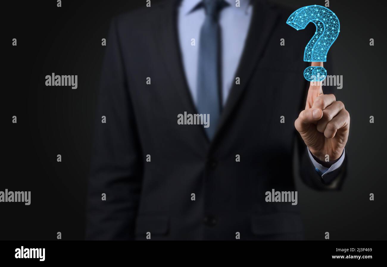 Question mark. 3d abstract on dark background with dots and stars. Ask ...