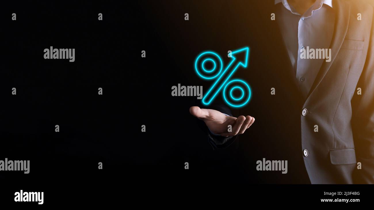 Increasing percentage icon.Profit high growth arrow and percent icon ...