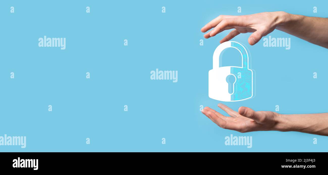 Cyber Security Network Padlock Icon And Internet Technology Networking Businessman Protecting