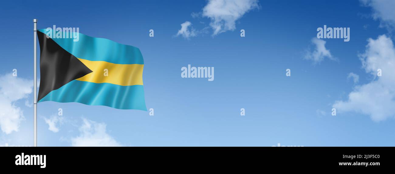 Bahamas flag, three dimensional render, isolated on a blue sky ...