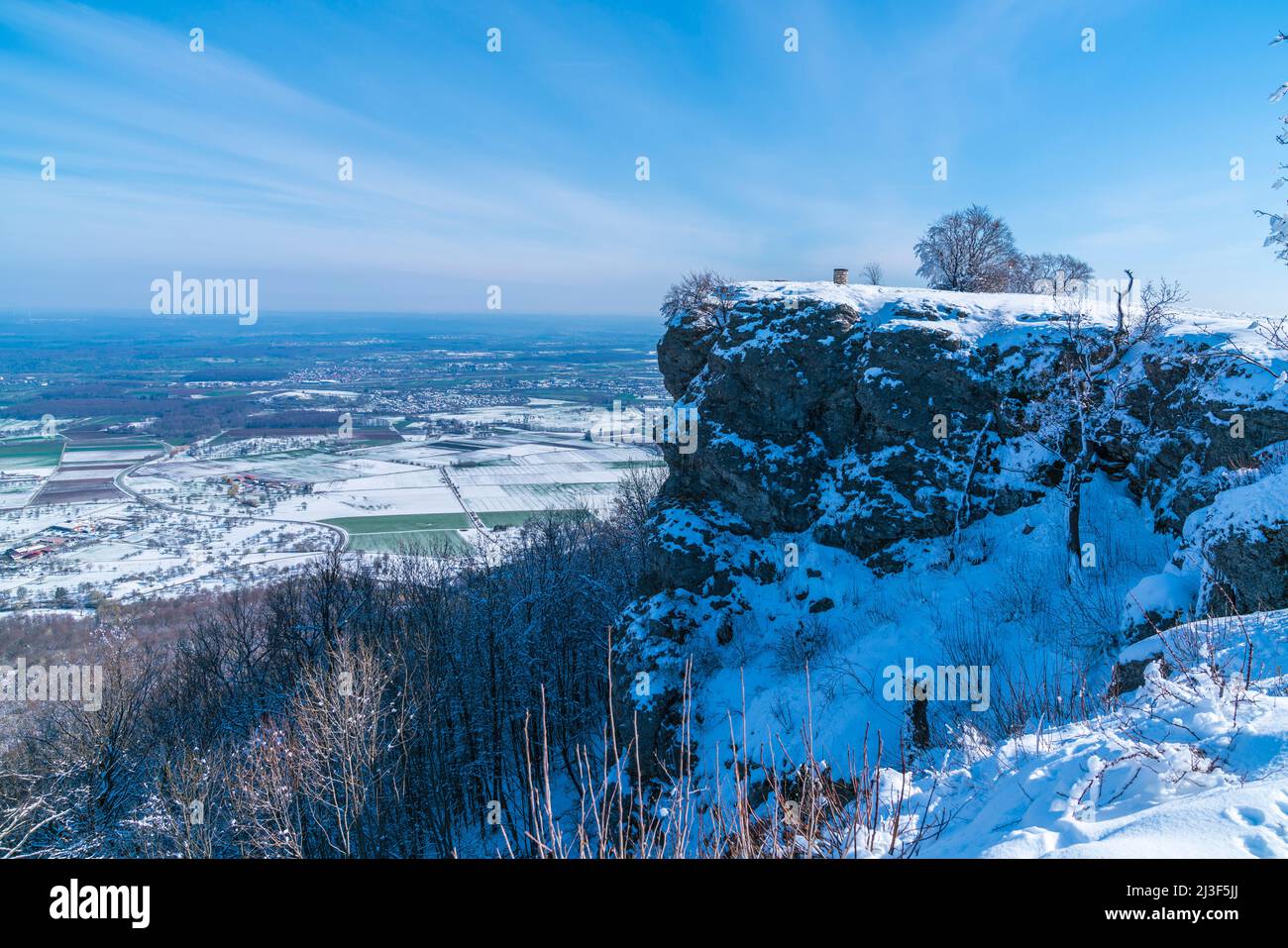 Germany, Breitenstein rock panorama view on swabian alb mountain, a ...