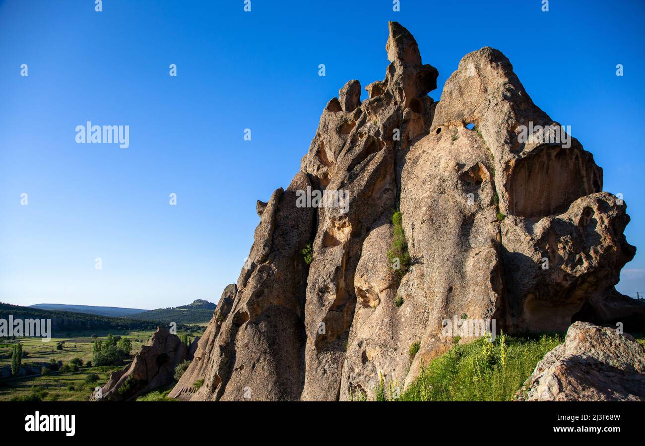 View of the rock formations and ancient rock tombs of the Phrygian ...