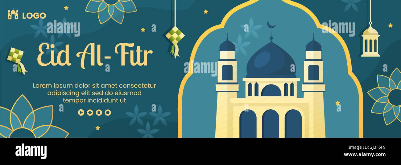 Happy Eid Al-Fitr Mubarak Header Cover Template Flat Design ...