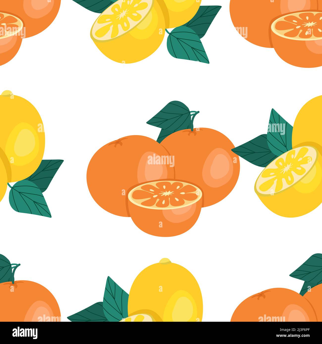 Lemons and oranges seamless pattern, citrus juicy fruits. Vector ...