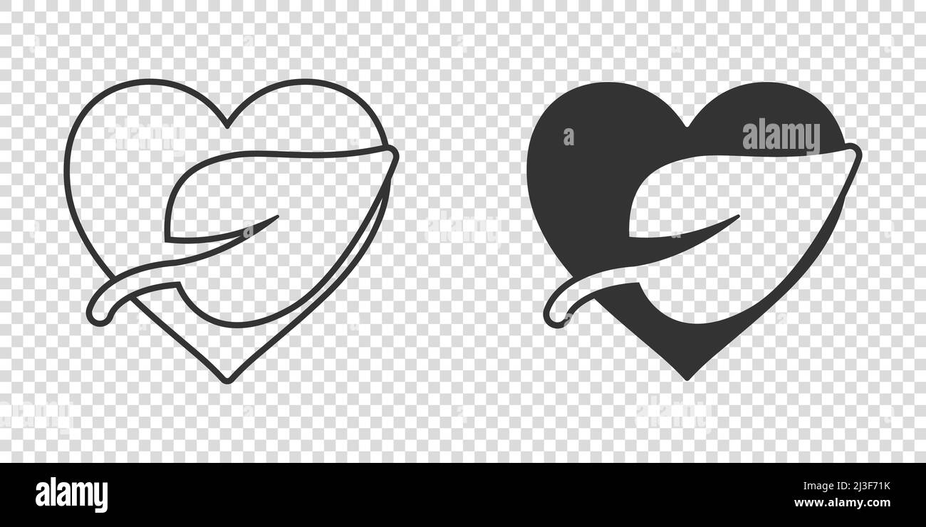 Heart and leaf icon in flat style. Vegan friendly vector illustration ...