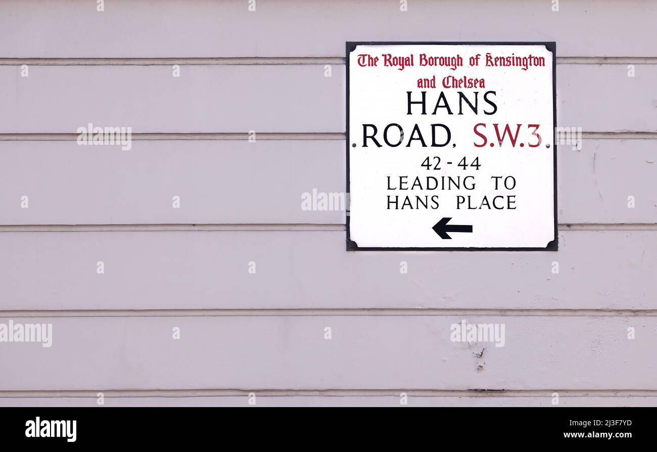Street sign for Hans Road, Royal Borough of Kensington and Chelsea ...
