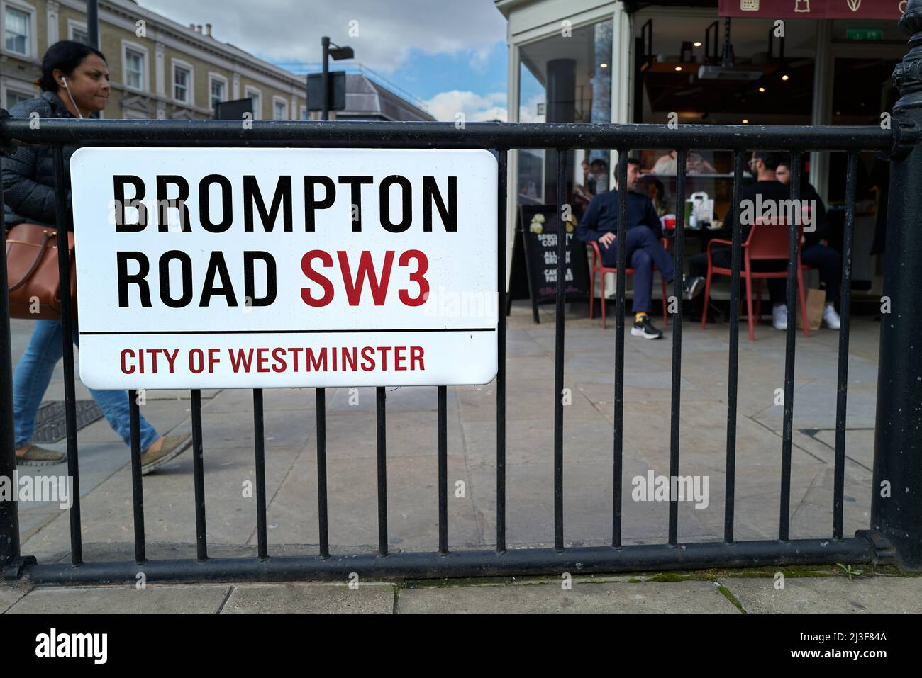 Street sign for Brompton road, City of Westminster, London SW3, England ...