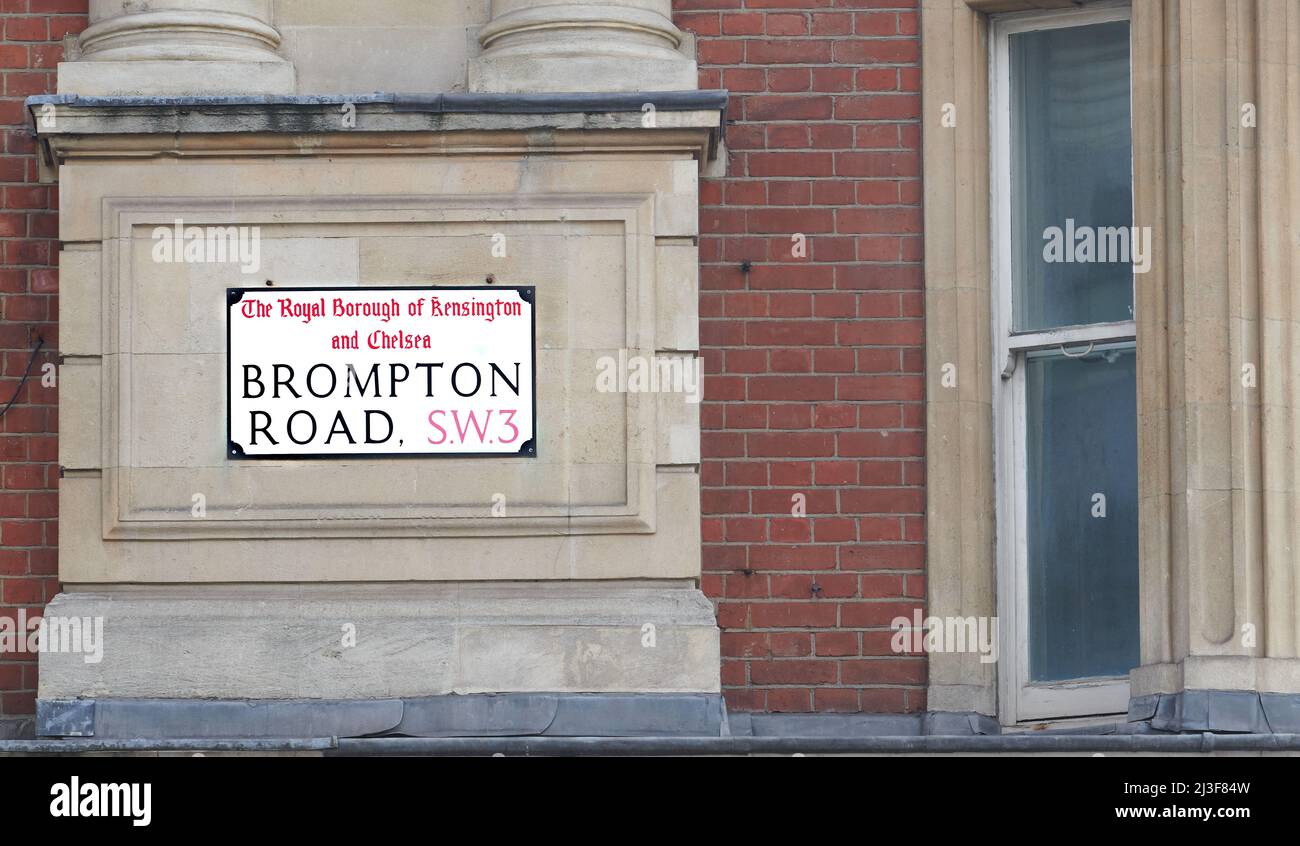 Street sign for Brompton road, Royal Borough of Kensington and Chelsea ...