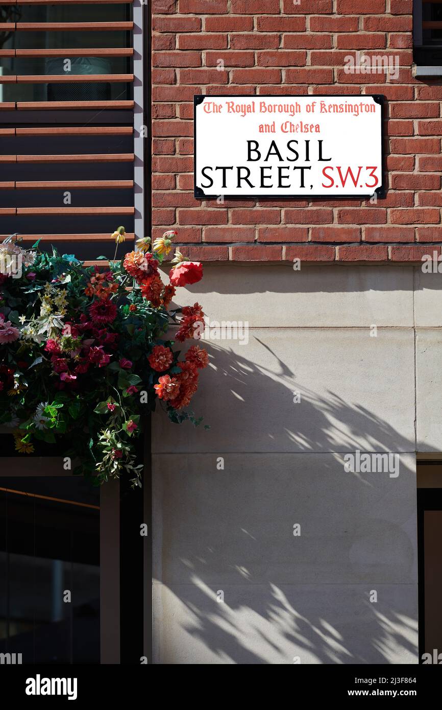 Street sign for Basil Street, Royal Borough of Kensington and Chelsea ...