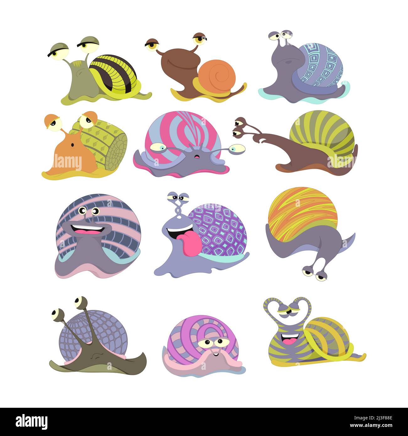 Cute colorful cartoon snail set. Isolated on white background Stock ...