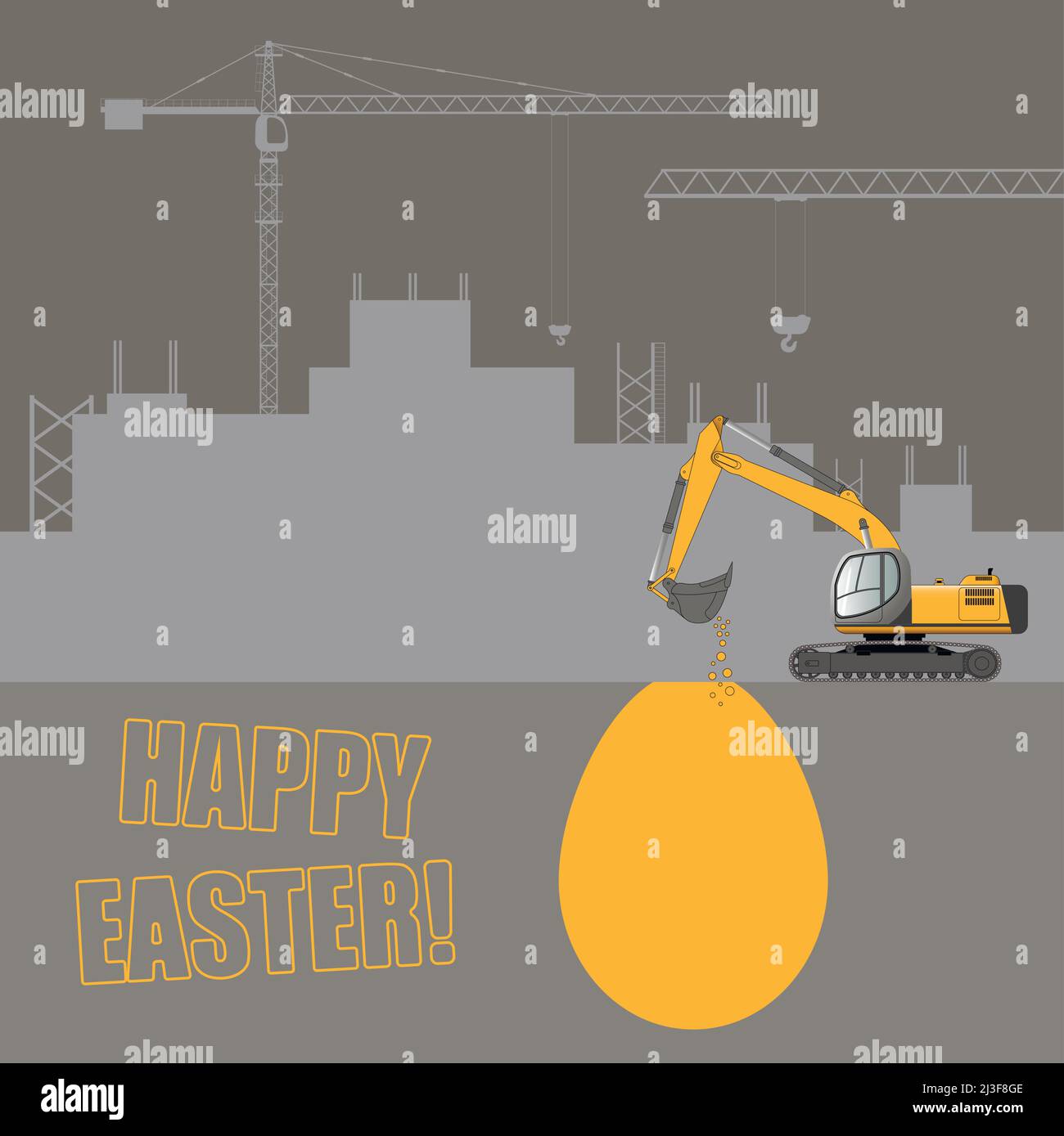 Easter card. Happy Easter. An excavator digs an Easter egg Stock Vector ...