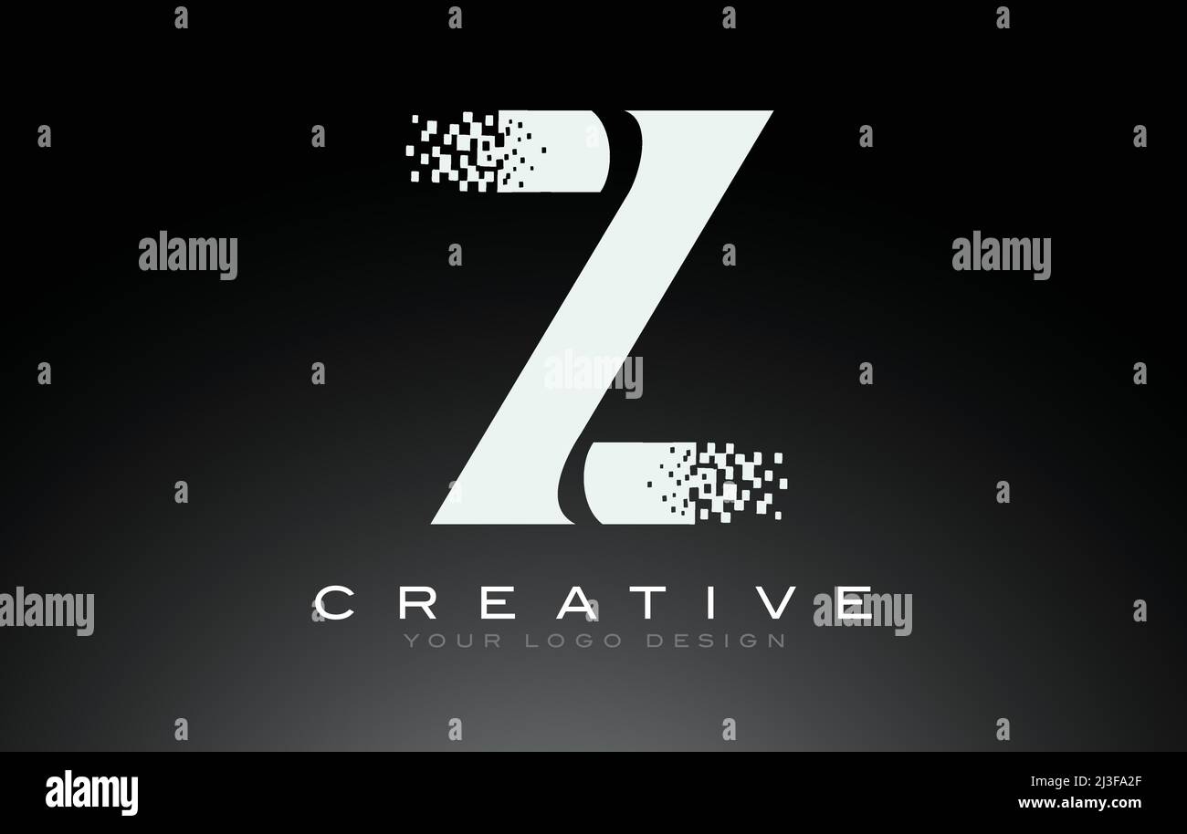 Z Initial Letter Logo Design with Digital Pixels in Black and White ...