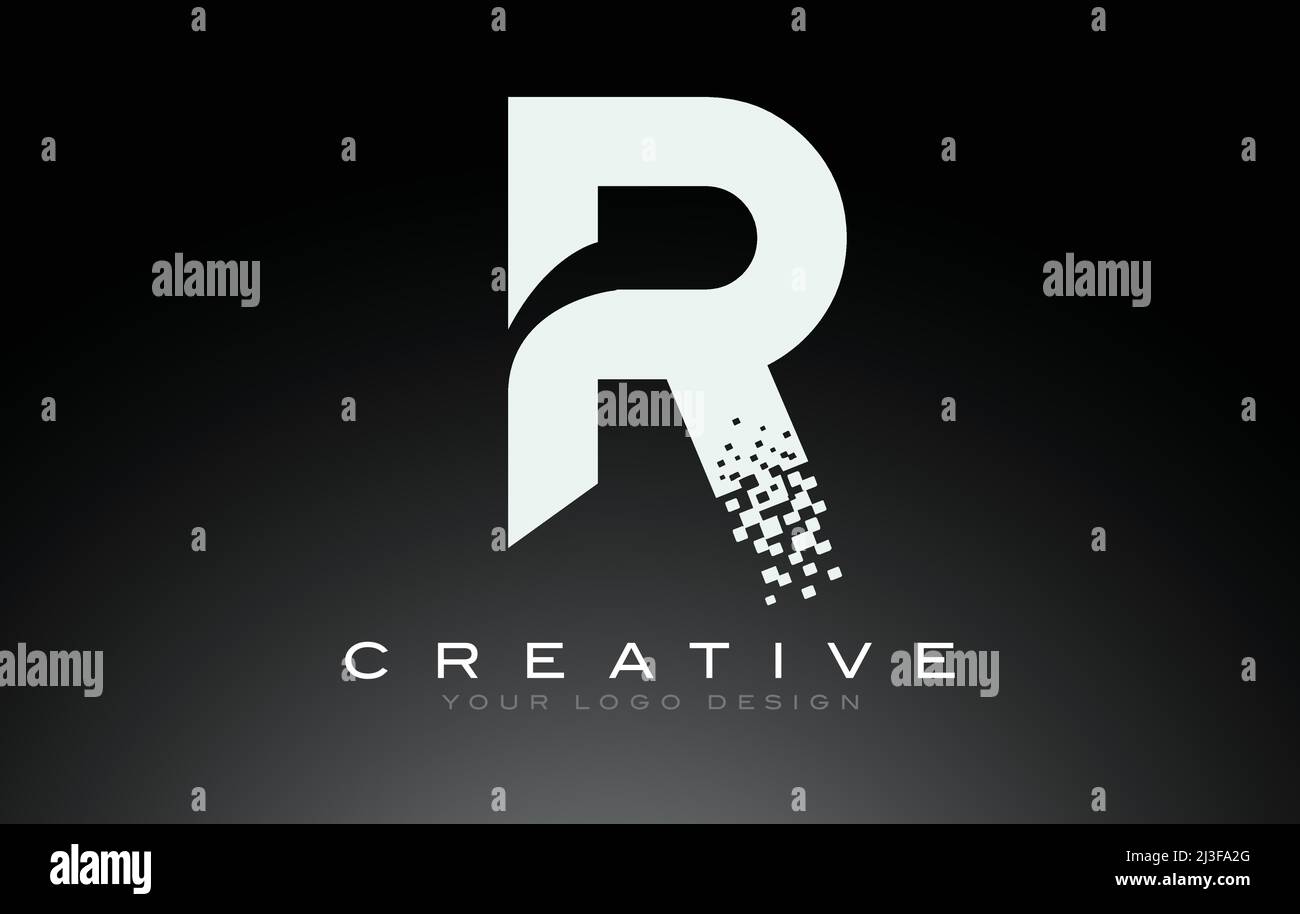 R Initial Letter Logo Design with Digital Pixels in Black and White ...
