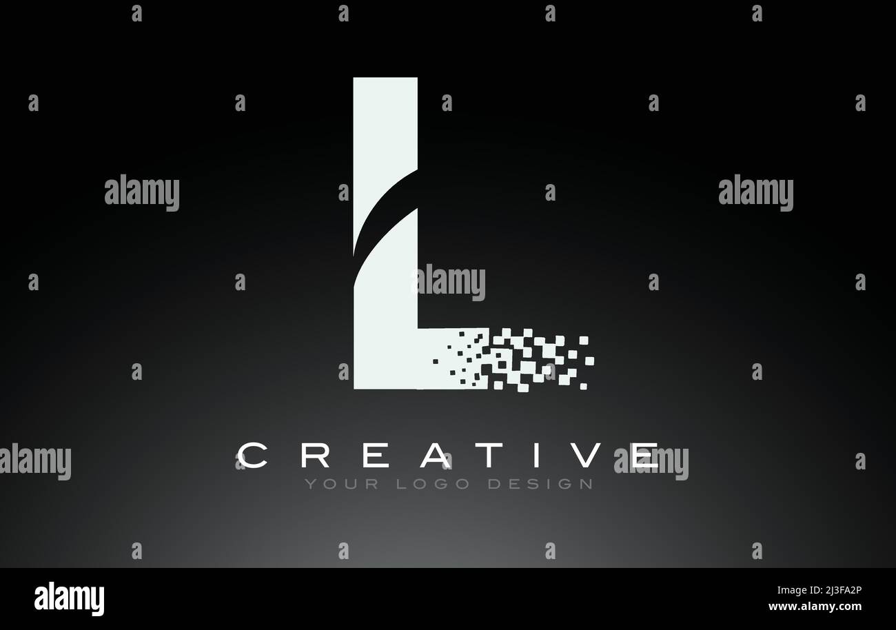 L Initial Letter Logo Design with Digital Pixels in Black and White ...