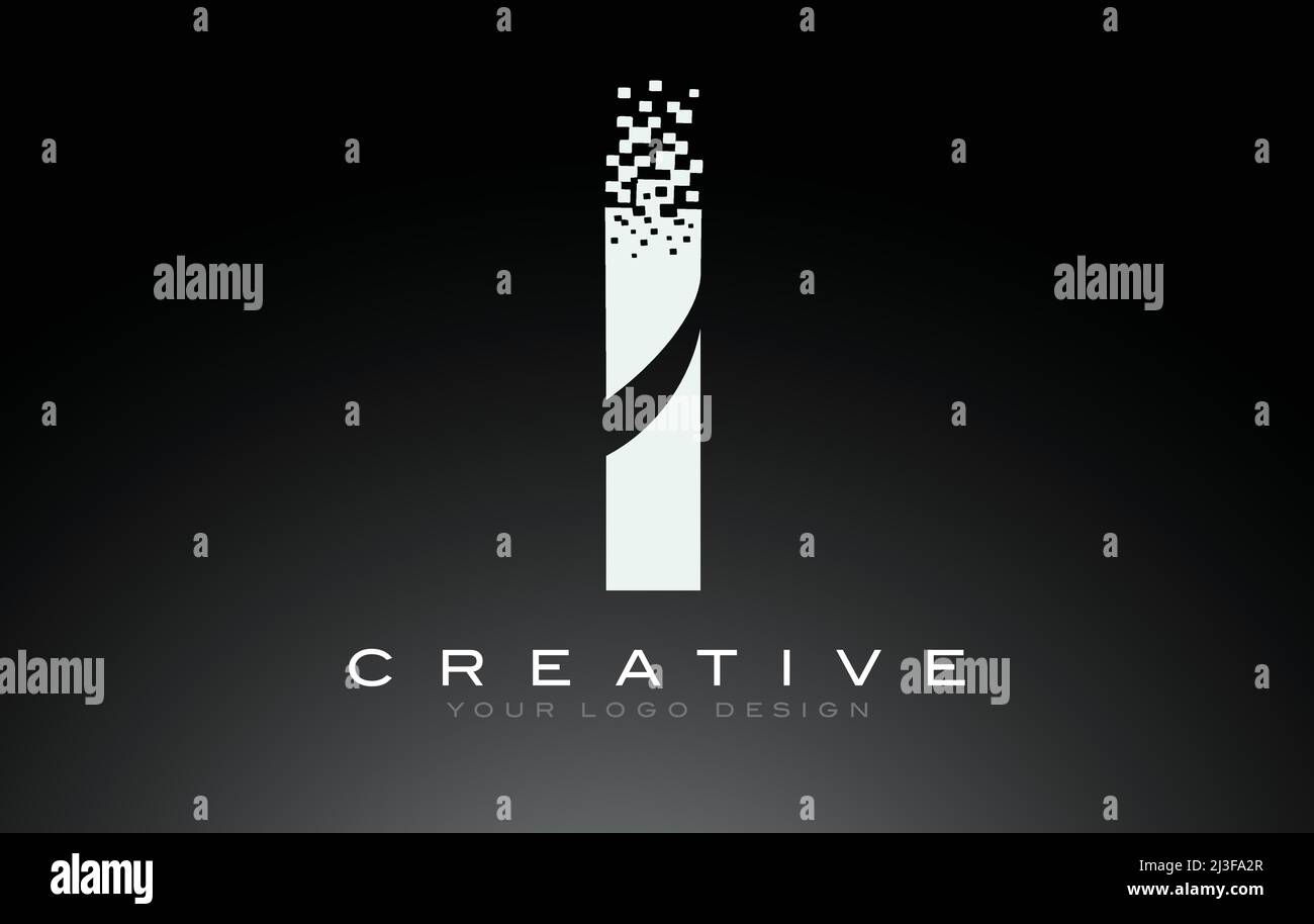 I Initial Letter Logo Design with Digital Pixels in BBlack and White ...